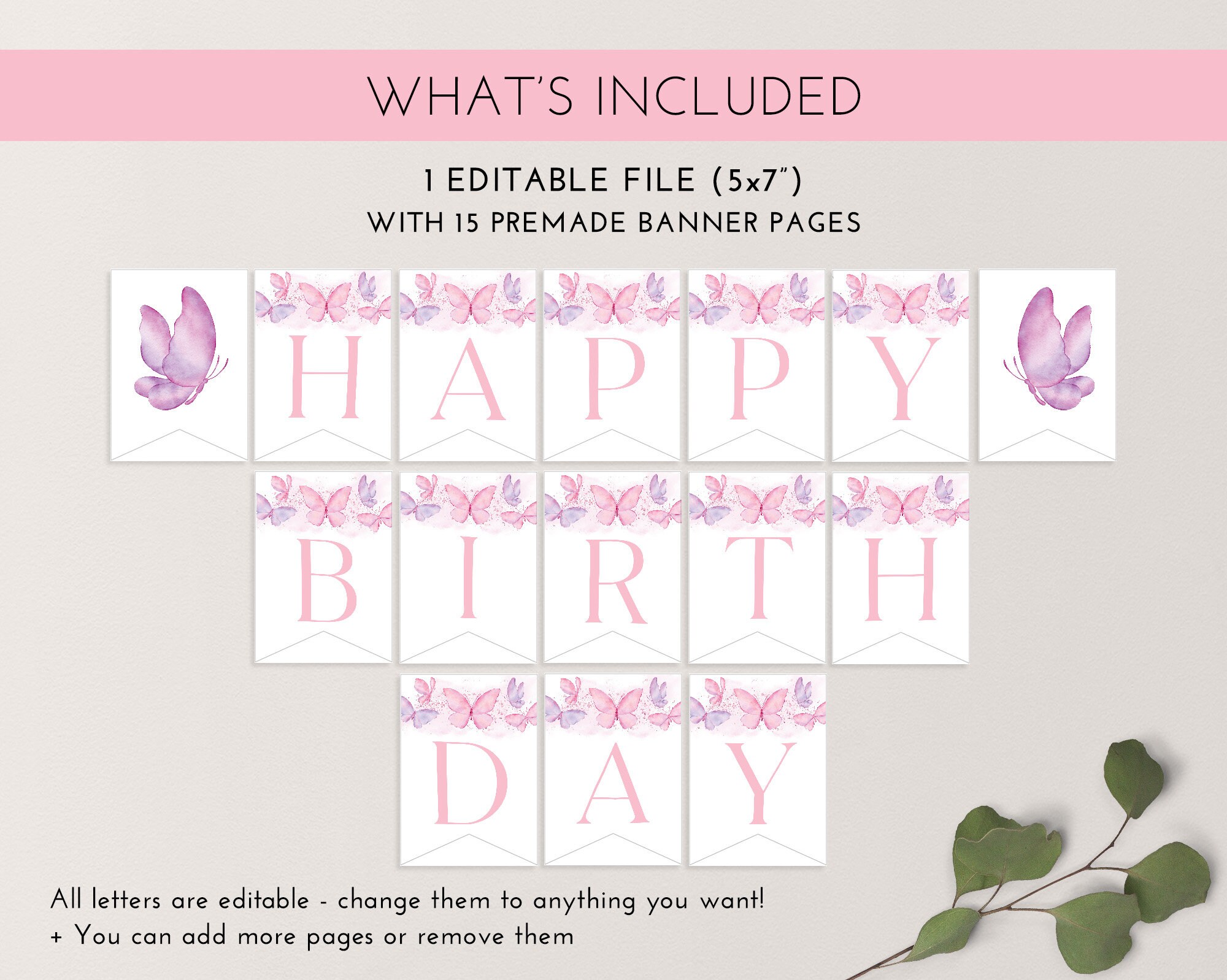 Butterfly Birthday Banner Happy Birthday Banner Printable - Etsy