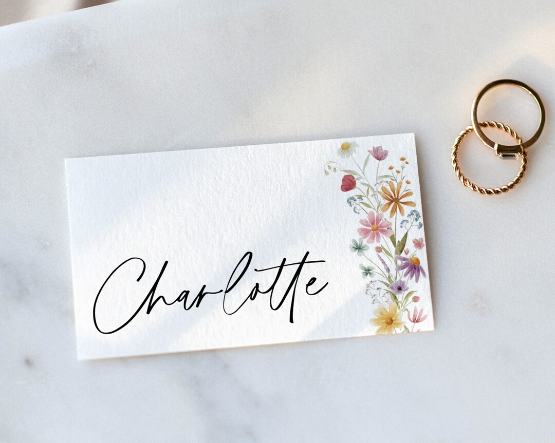 Wildflower Place Card Template, Printable Place Cards, Bridal Shower ...