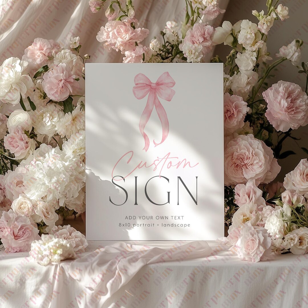 Pink Bow Baby Shower Signs, Pink Bow Baby Editable Signs, 8x10 Custom ...
