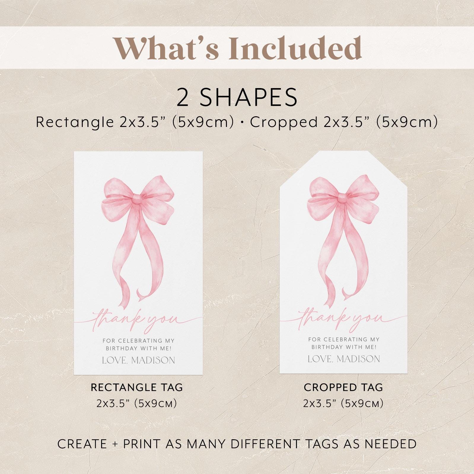 Printable Pink Bow Favor Tags, Pink Bow 1st Birthday Favour Tags, Pink ...