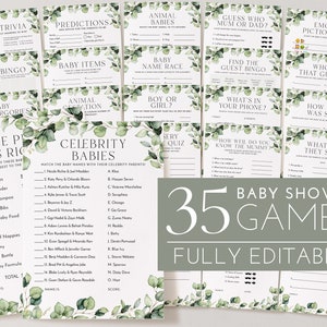 Greenery Baby Shower Games, Baby Shower Editable Games, Printable Games ...