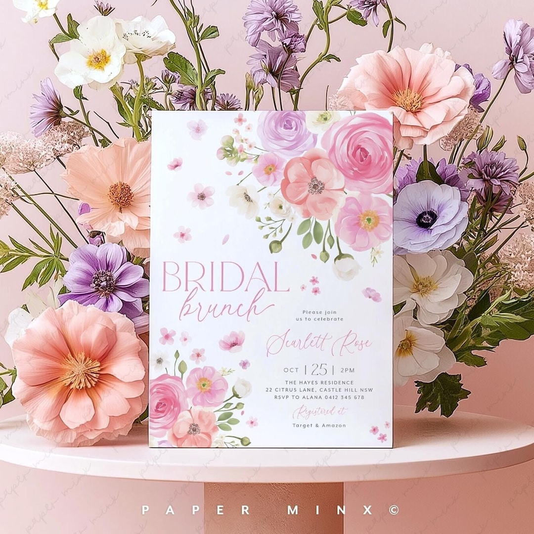 Floral Bridal Brunch Invitation, Love in Bloom Invitation, Bright Pink ...