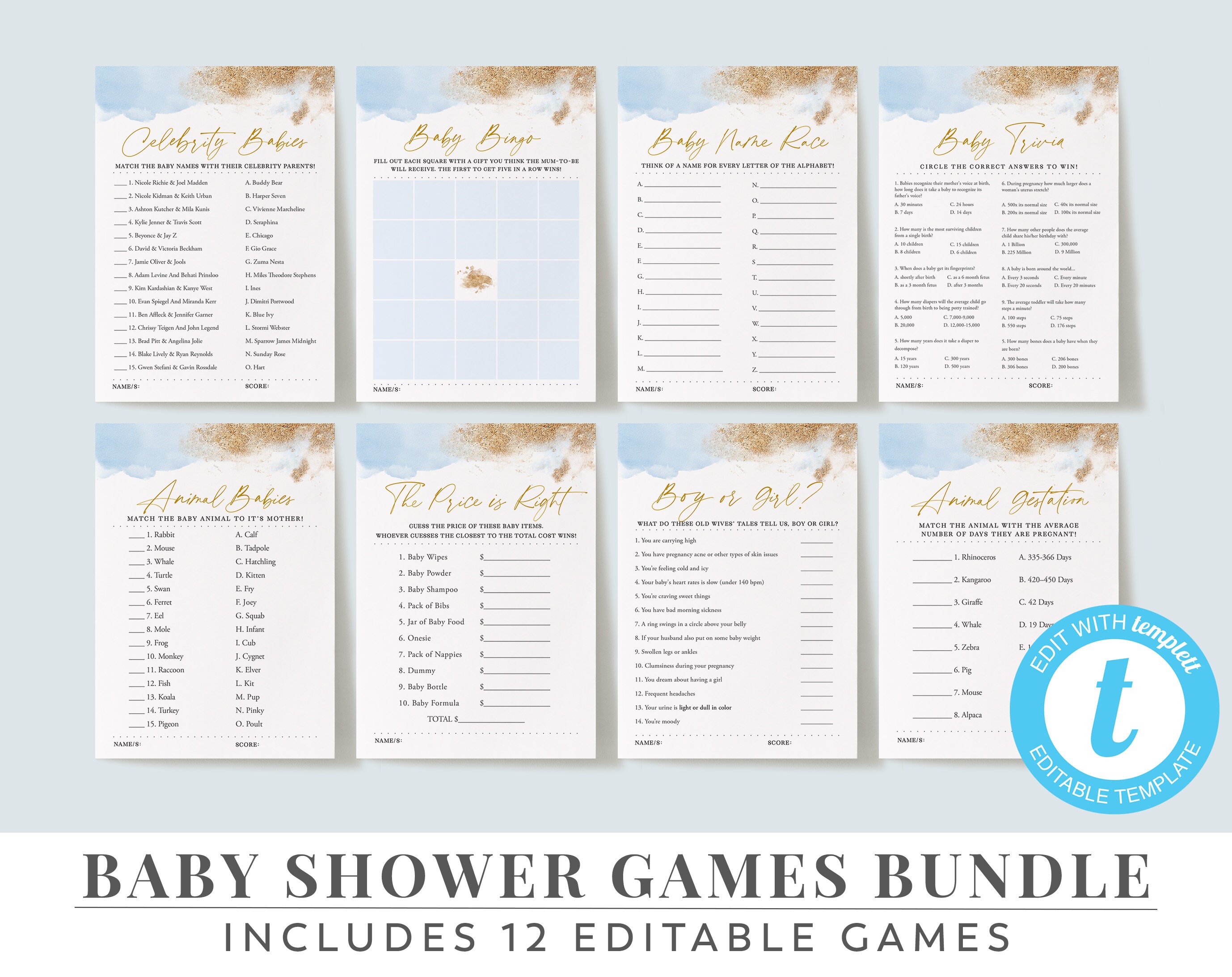 Baby Shower Games Bundle Printable Baby Shower Invitation and - Etsy ...