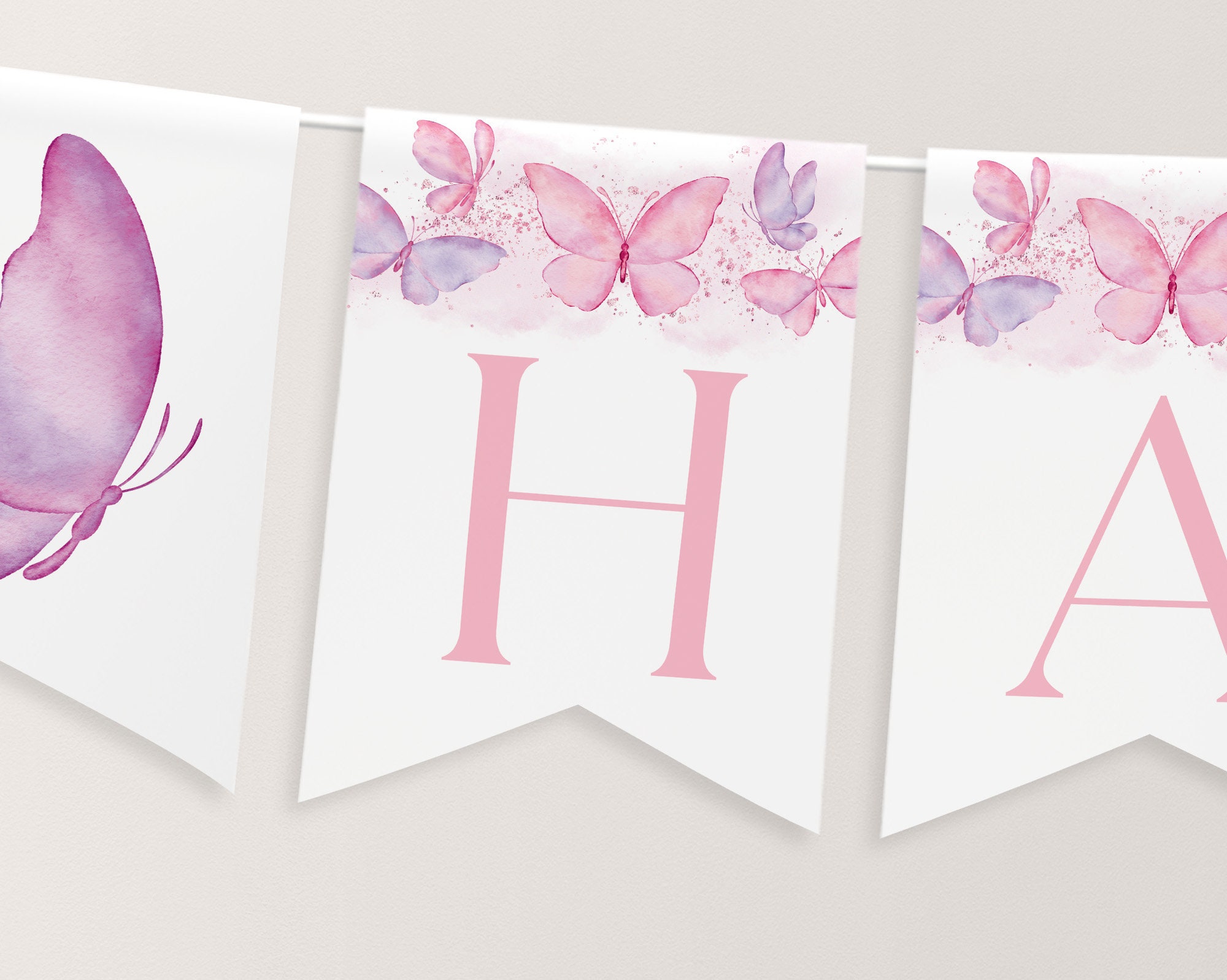 Butterfly Birthday Banner Happy Birthday Banner Printable - Etsy