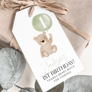Bear Favour Tags, Birthday Thank You Tags, Beary 1st Birthday Favor Tag ...