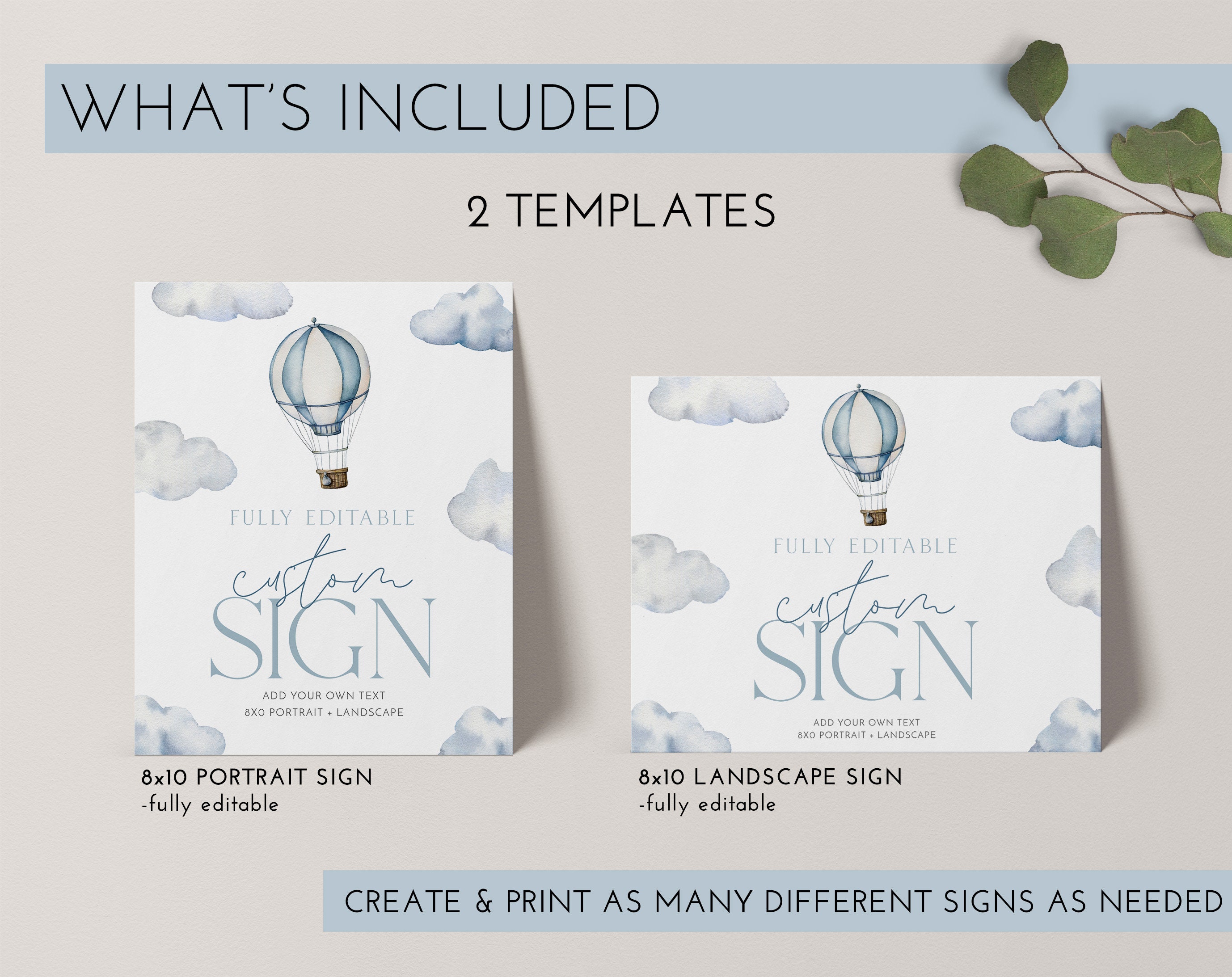 Hot Air Balloon Editable Sign Custom 8x10 Sign Mr Onederful | Etsy