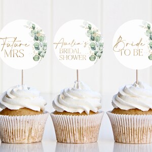 Greenery Cupcake Toppers, Bridal Shower Cupcake Toppers, Printable ...