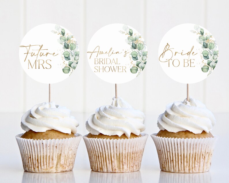 Greenery Cupcake Toppers, Bridal Shower Cupcake Toppers, Printable ...