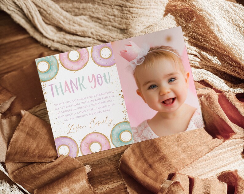 Donut Thank You Card Template, Printable Thank You Card, Donut Birthday ...