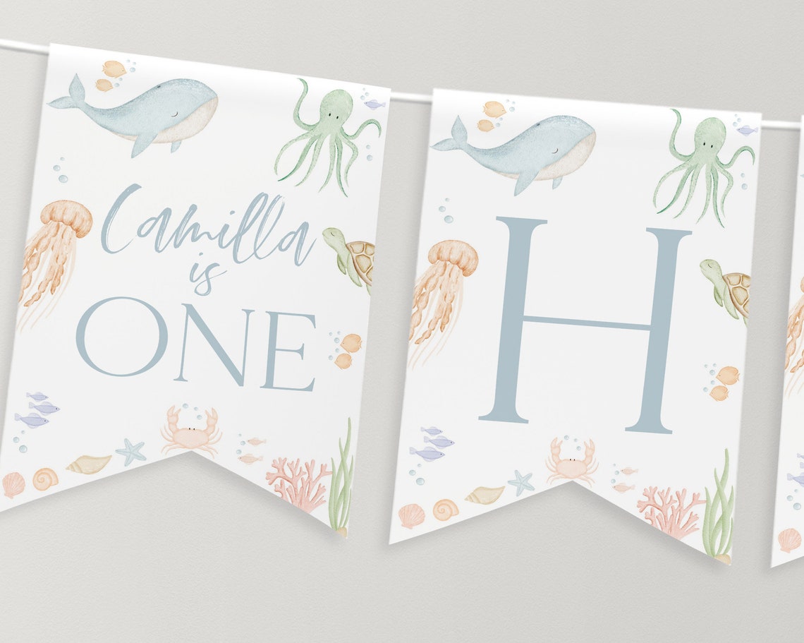 Under the Sea Birthday Banner Printable, Happy Birthday Banner, 1st ...