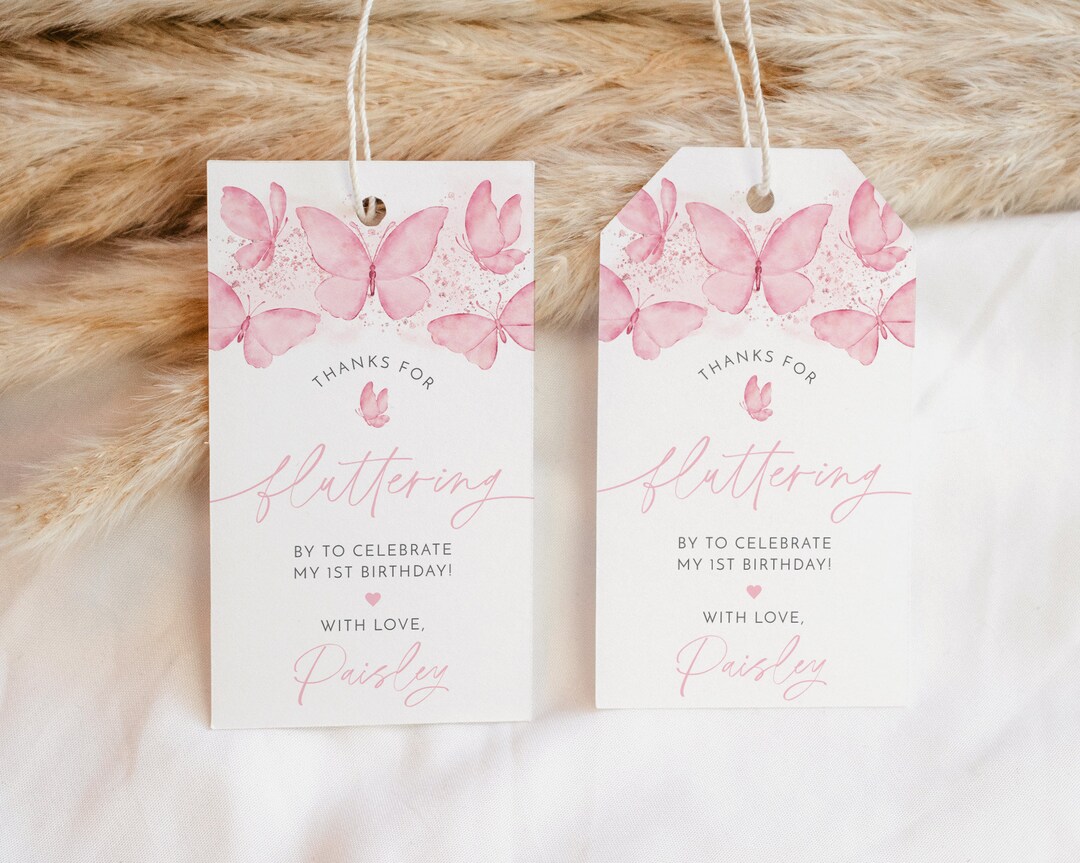 Pink Butterfly Birthday Favor Tag, Thank You, Birthday Favor Tag ...