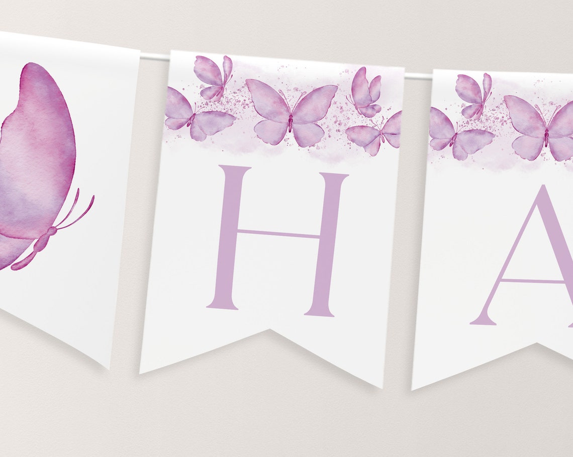 Butterfly Birthday Banner, Happy Birthday Banner Printable, 1st ...