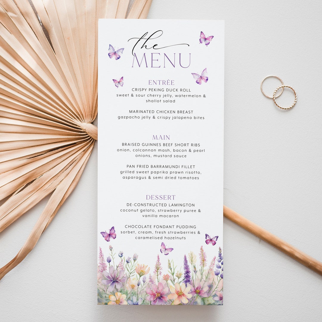 Butterfly Menu Template, Printable Bridal Shower Menu, Lifetime of ...