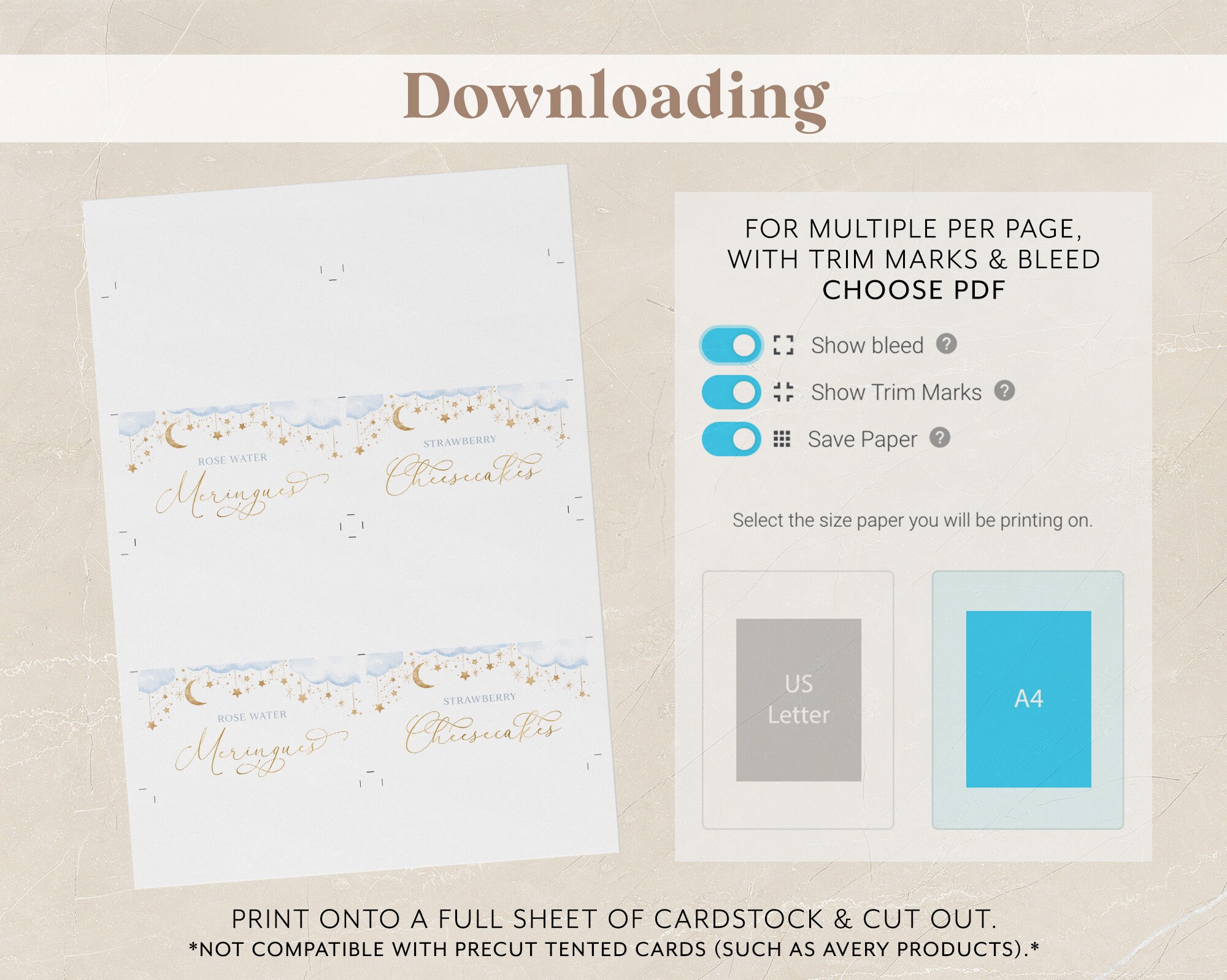 Moon Stars Baby Shower Food Labels, Over the Moon Food Tent Cards ...