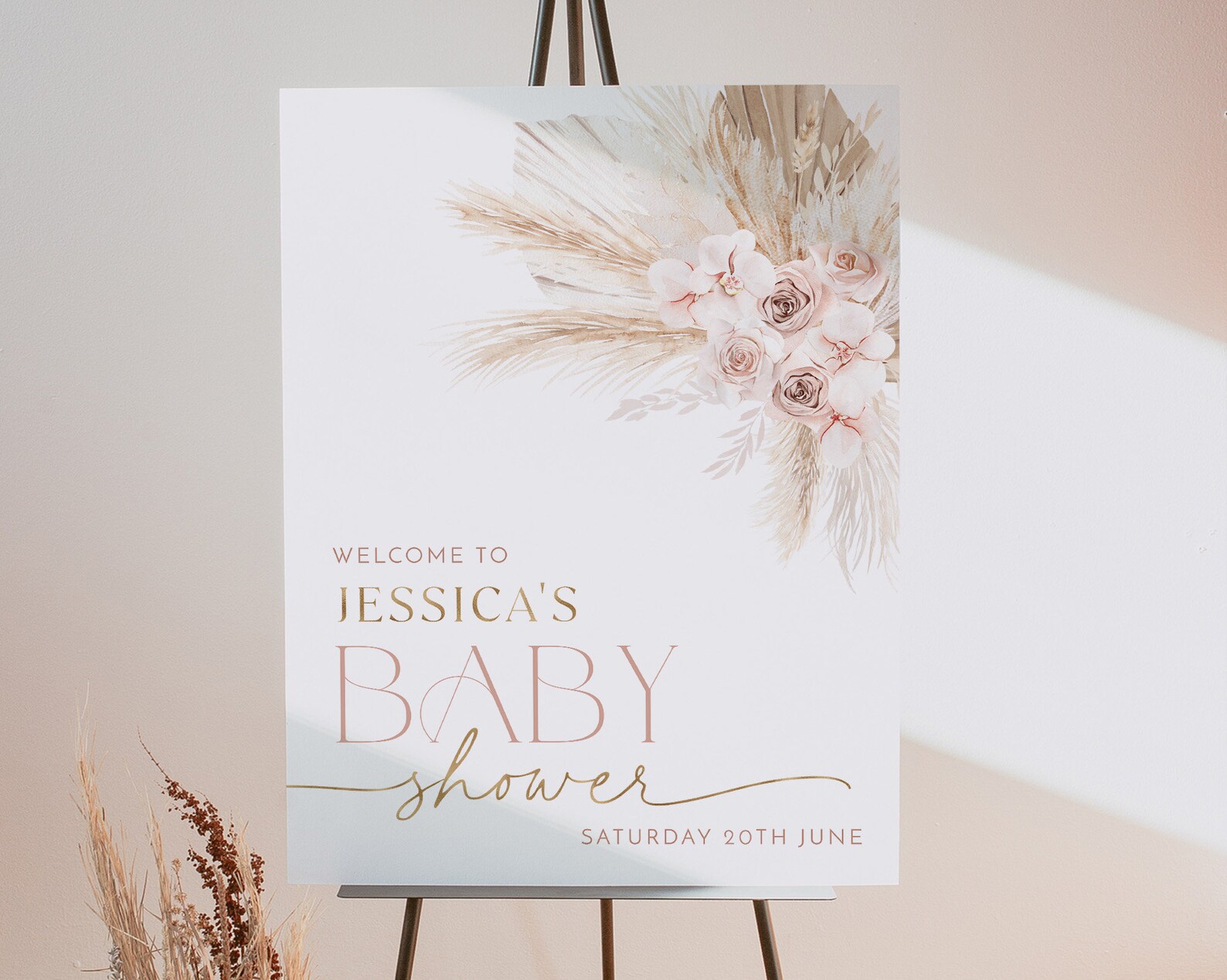 Boho Welcome Sign Printable, Baby Shower Welcome Sign, Pink Boho Baby ...