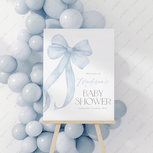 Blue Bow Welcome Sign, Blue Bow Baby Shower Welcome Sign Printable ...