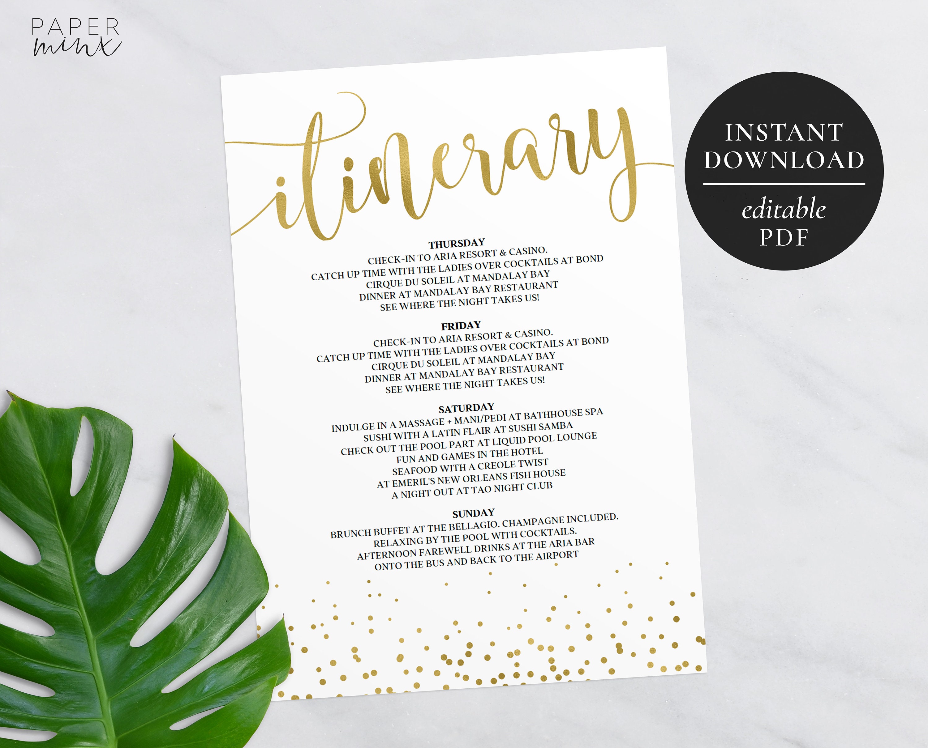 Printable Itinerary Template Editable Weekend Itinerary Etsy