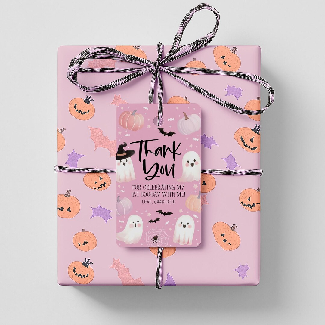 Halloween Favor Tags Printable, Pink Halloween 1st Birthday Girl Gift ...