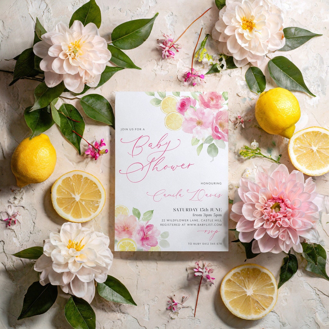 Citrus Baby Shower Invitation, Pink Lemon Baby Shower Invite, Pastel ...