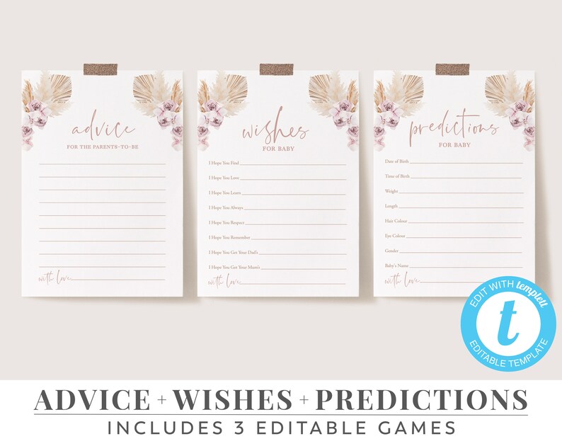 Baby Shower Games Boho Baby Shower Printable Advice Cards - Etsy