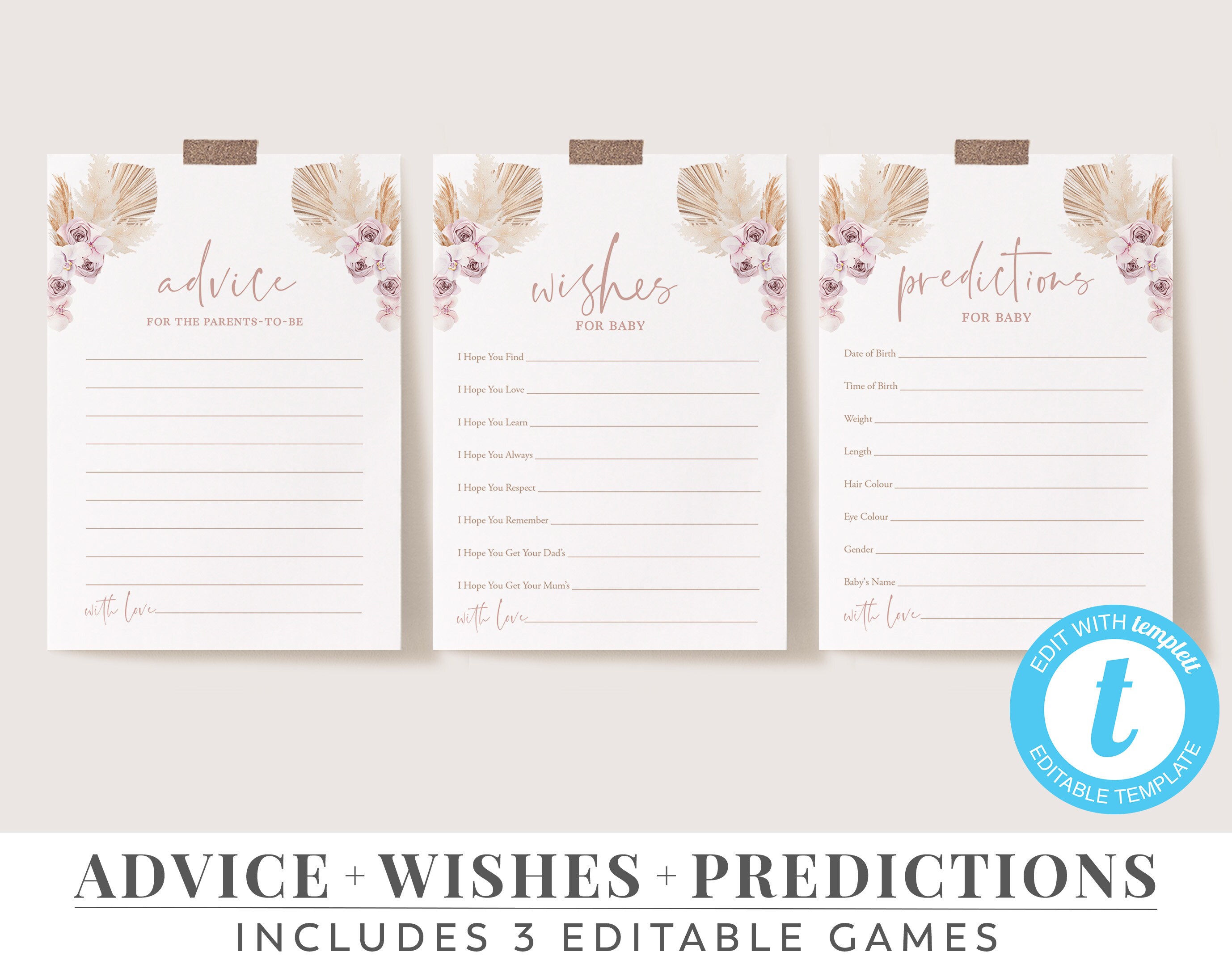 Baby Shower Games Boho Baby Shower Printable Advice Cards - Etsy