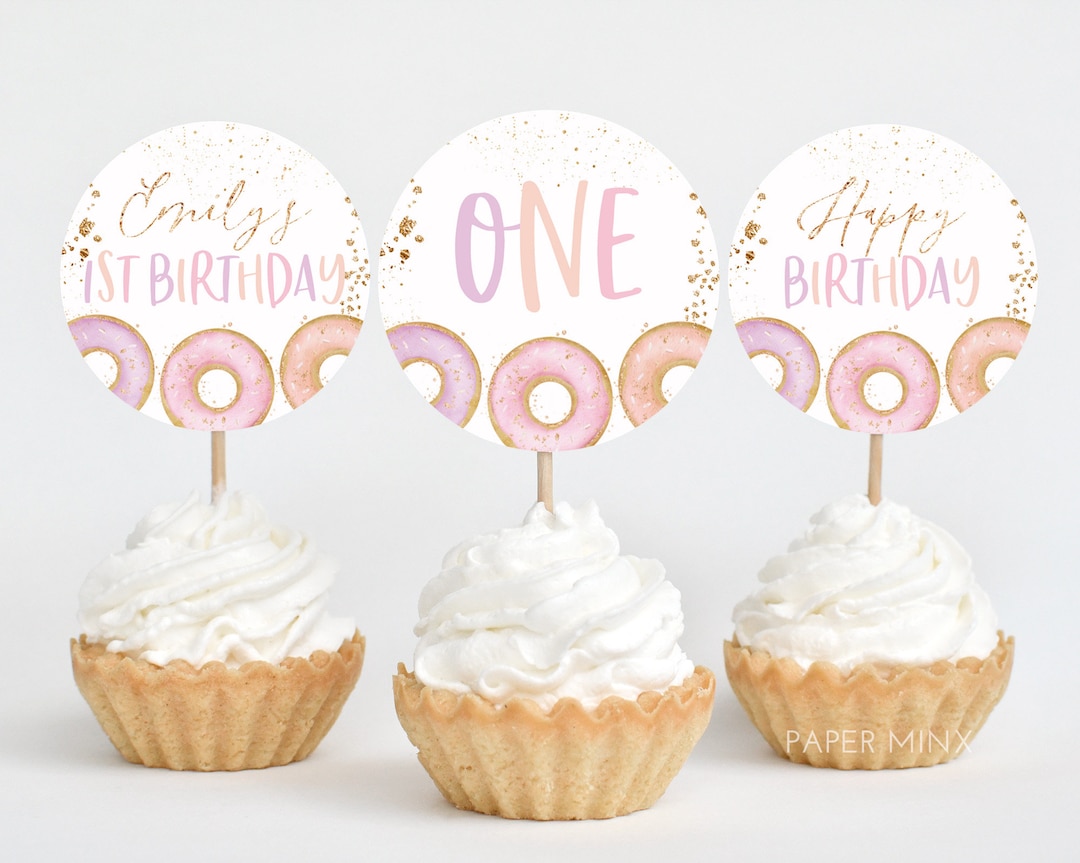 Donut Cupcake Toppers, Printable Cupcake Topper, Sweet One Cupcake ...