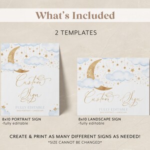 Moon Stars Baby Shower Signs, Baby Shower Editable Sign 8x10 Custom ...