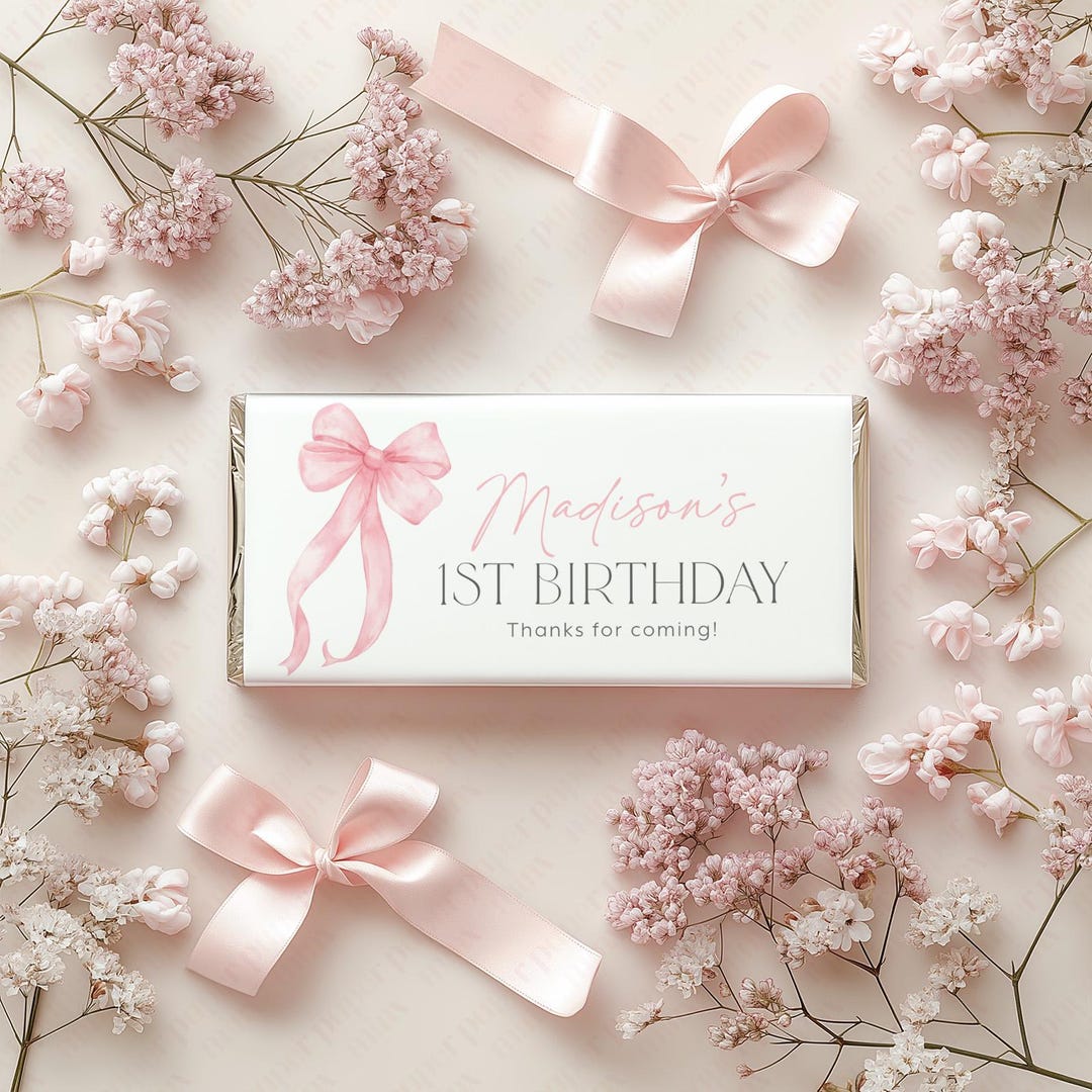 Pink Bow Chocolate Wrapper Printable, Candy Bar Wrapper Template ...