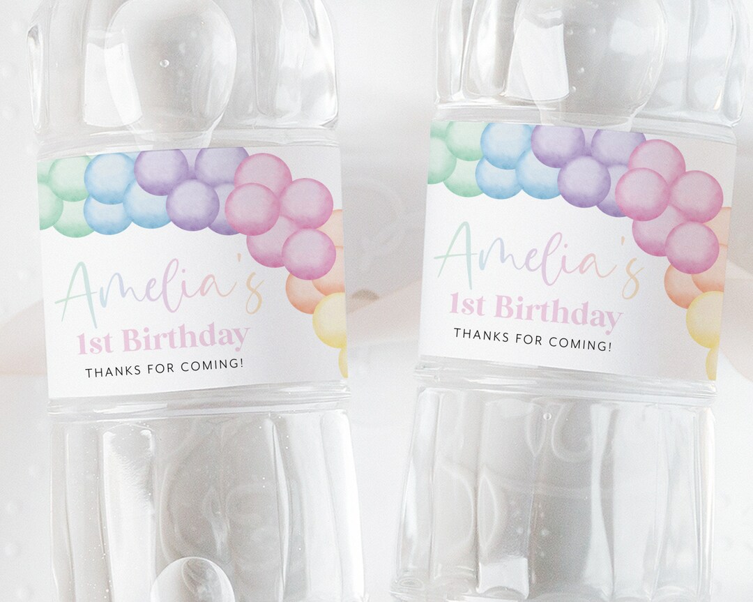 Pastel Rainbow Water Bottle Labels, Birthday Water Label, Printable ...