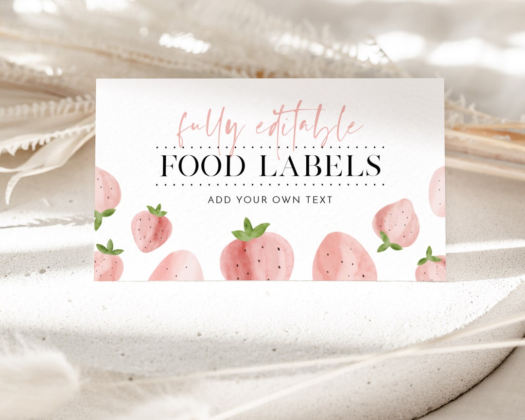 Strawberry Food Labels, Berry Food Label Card, Food Tent Card, Birthday ...