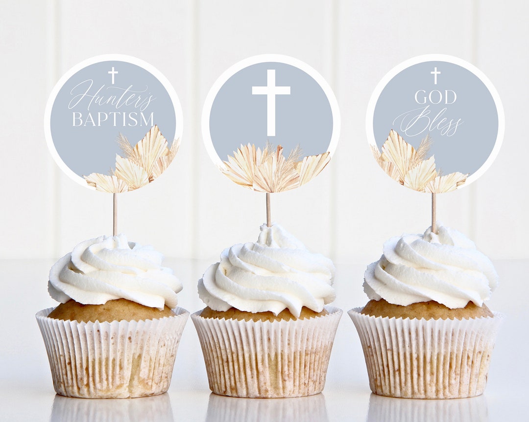 Blue Boys Baptism Cupcake Toppers, Christening Cupcake Toppers ...