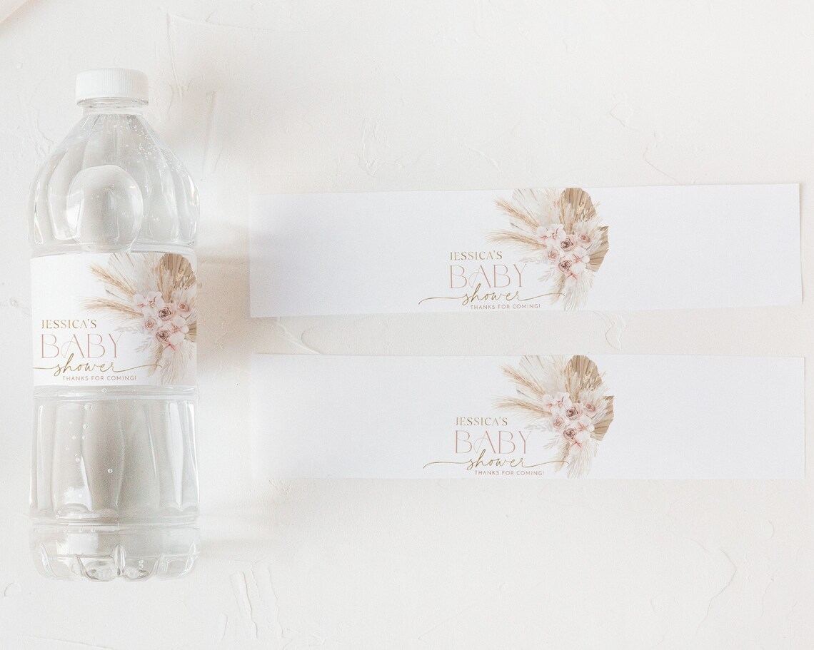 Boho Water Bottle Label, Boho Baby Shower Water Labels, Printable Water ...