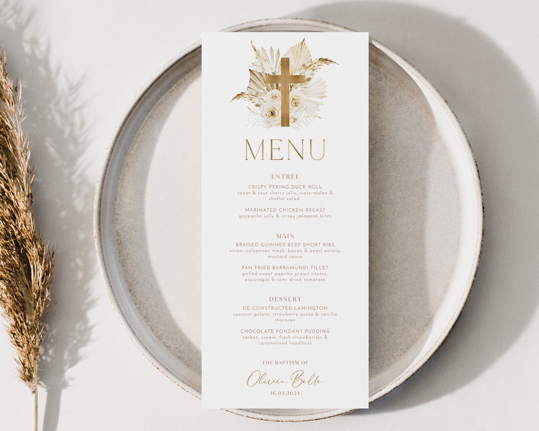 Christening Menu Template, Printable Baptism Menu Template, Boho ...