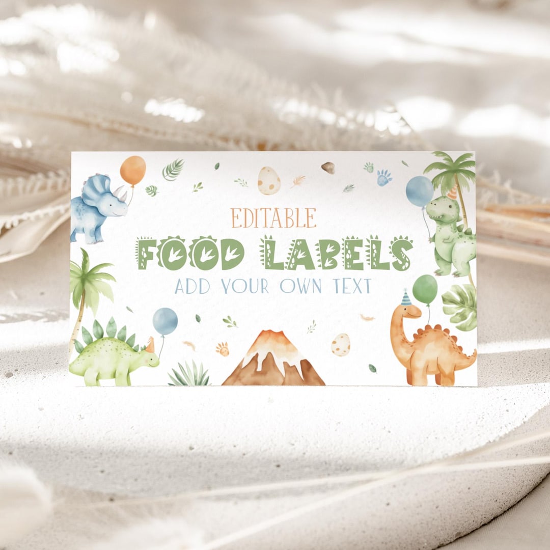 Dinosaur Food Labels, Dinosaur Food Tent Cards, Folded Food Cards, Food ...