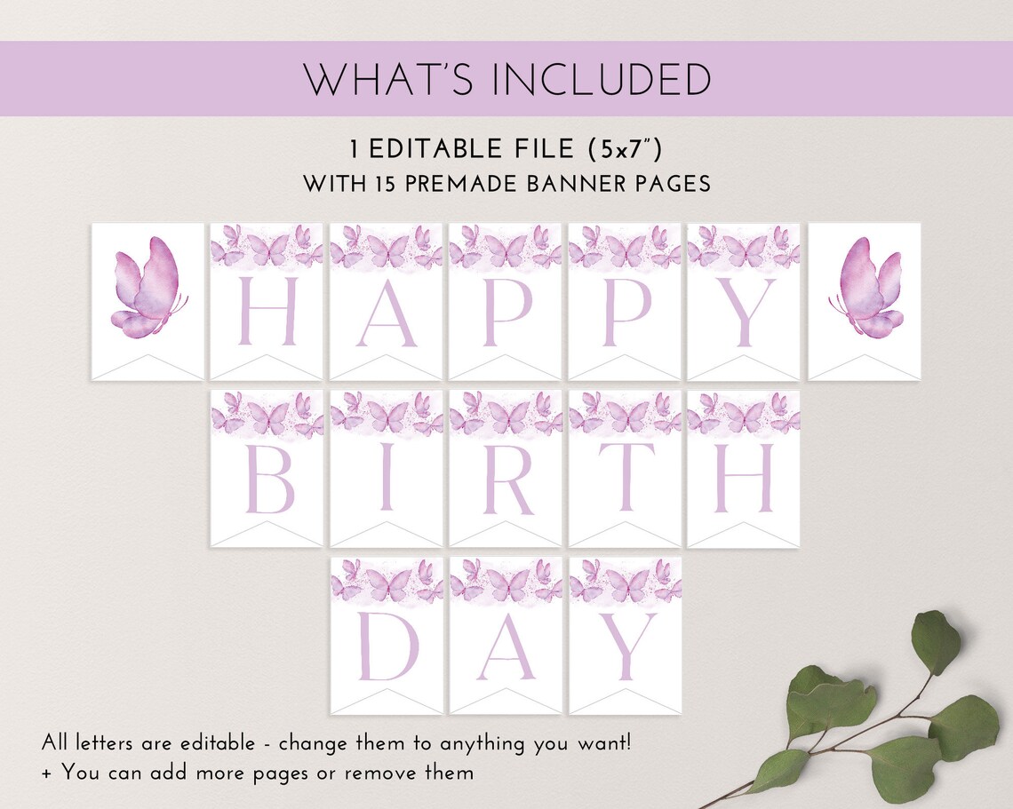 Butterfly Birthday Banner Happy Birthday Banner Printable - Etsy