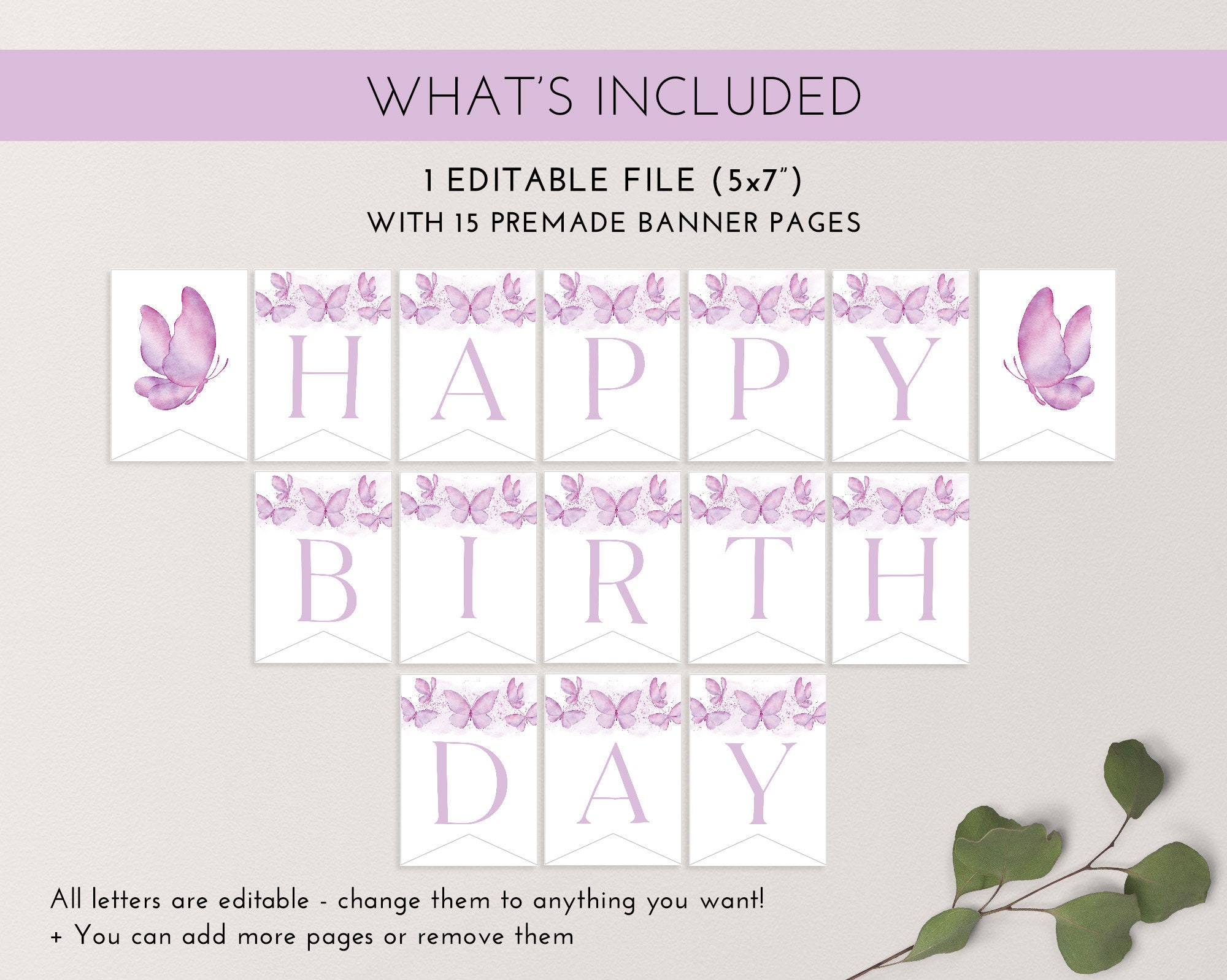 Butterfly Birthday Banner, Happy Birthday Banner Printable, 1st ...
