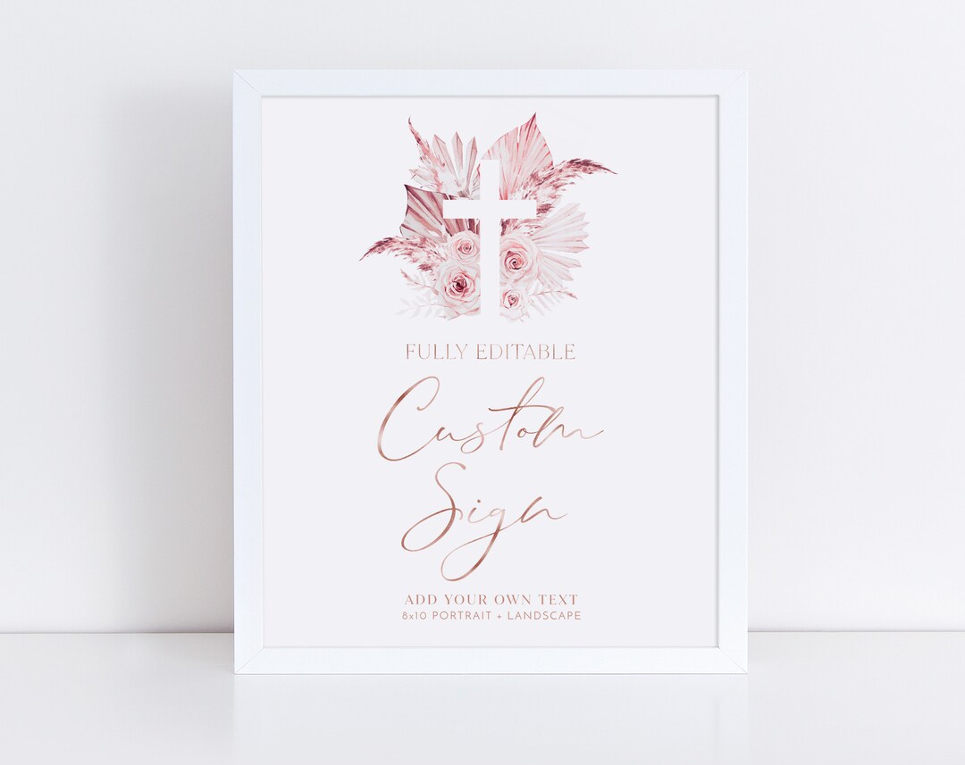 Editable Baptism Sign 8x10, Pink Christening Signs, Boho Christening ...