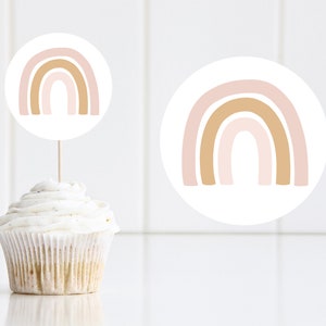 Rainbow Cupcake Toppers, Printable Cupcake Topper, Pink Rainbow 1st ...