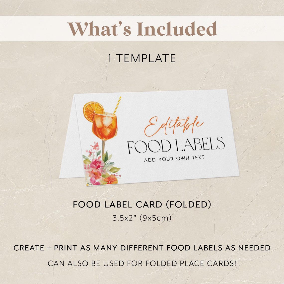 Citrus Aperol Spritz Food Labels: Editable Tent Cards (canva Template ...