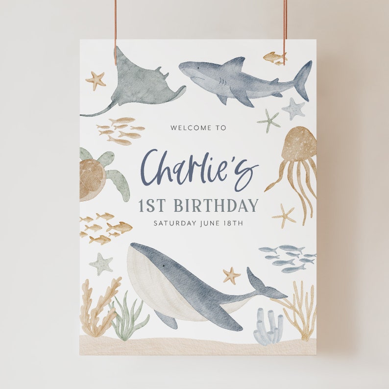 Under the Sea Welcome Sign Printable, Oneder the Sea 1st Birthday ...