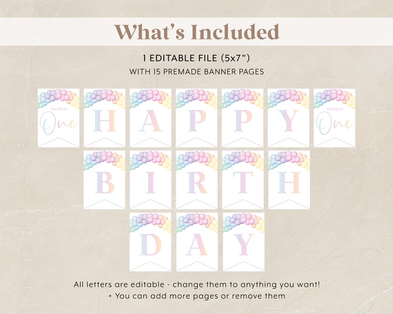 Pastel Rainbow Birthday Banner Printable, Happy Birthday Banner, First ...