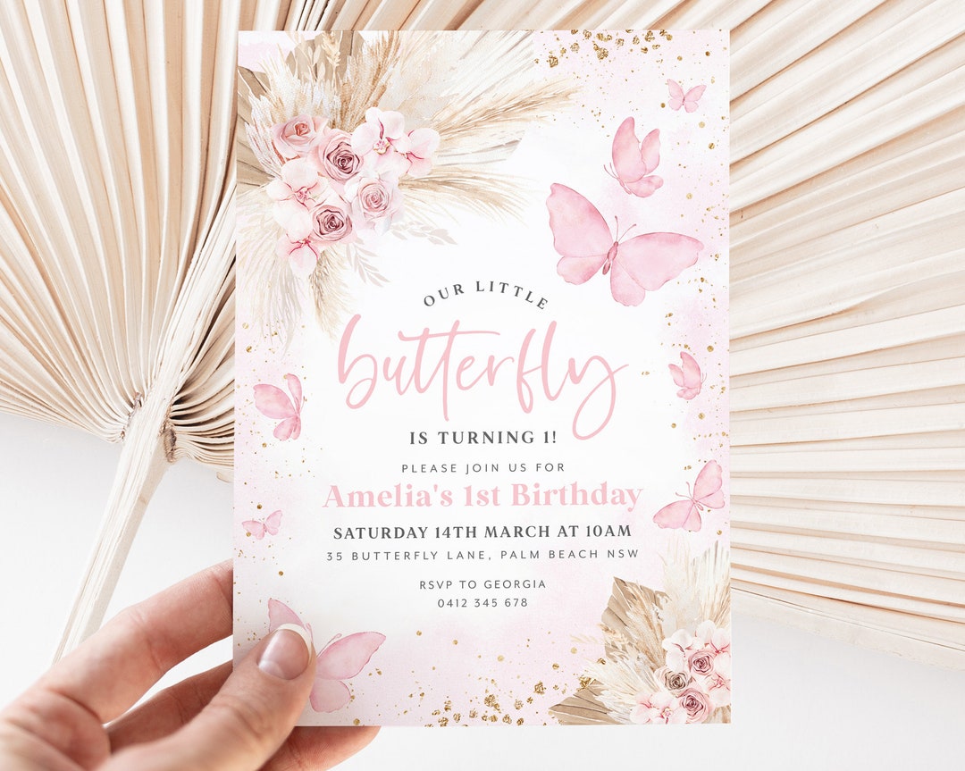 Butterfly 1st Birthday Invitation, 1st Birthday Invite, First Birthday ...