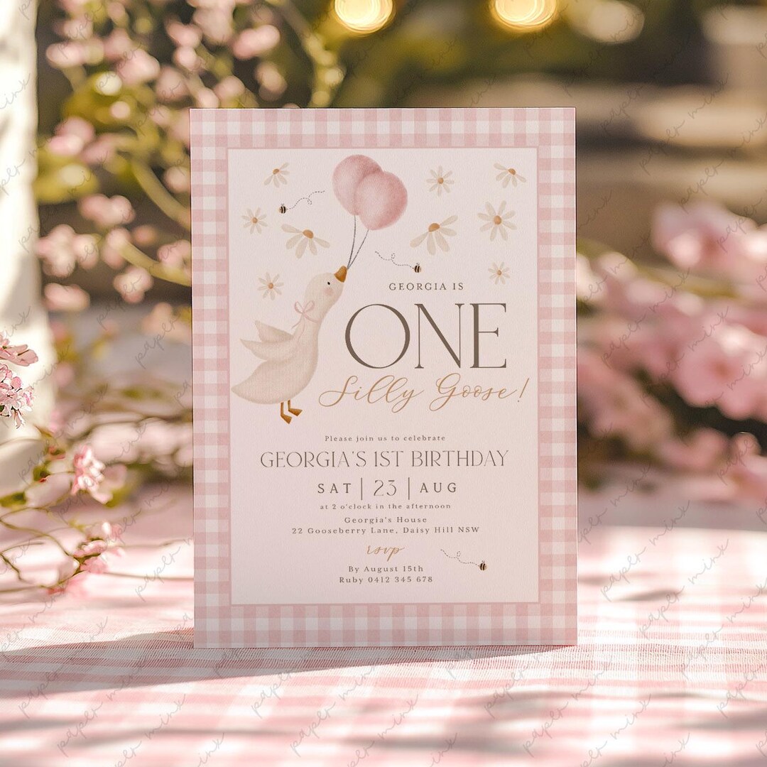 One Silly Goose Birthday Invitation, 1st Birthday Girl Pink Invite ...