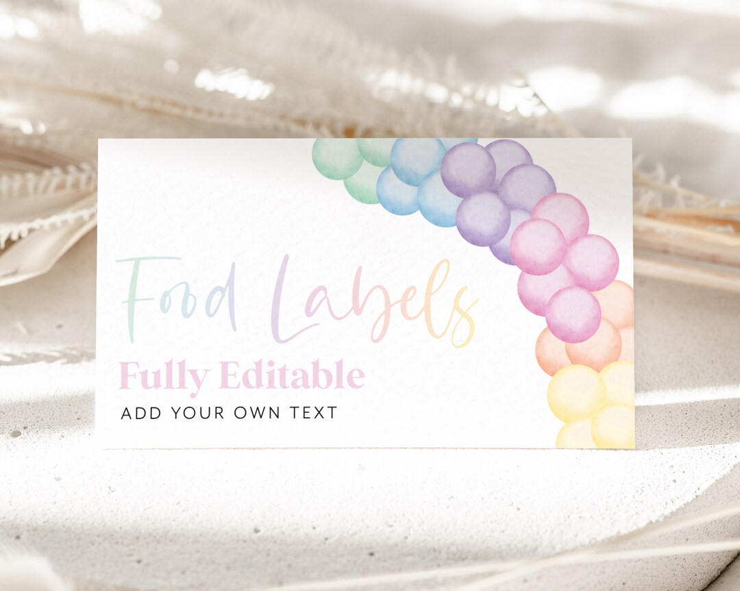Pastel Rainbow Food Labels, 1st Birthday Food Label Card, Food Tent ...
