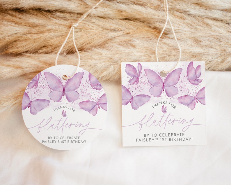 Butterfly Favor Tag Birthday Thank You Tags Purple Butterfly - Etsy