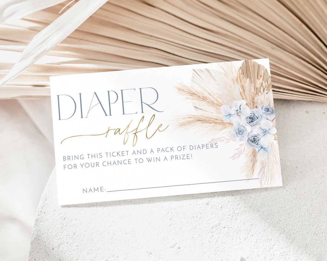 Boho Diaper Raffle Card, Blue Baby Shower Diaper Raffle Card, Editable ...