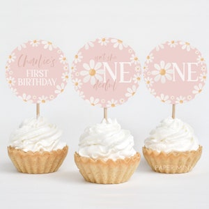 Daisy Cupcake Toppers Printable, Onederful Daisy 1st Birthday Toppers ...