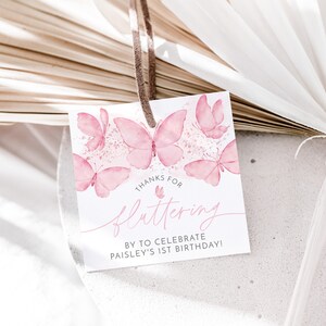 Butterfly Favor Tag, Birthday Thank You Tag, Pink Butterfly Birthday ...