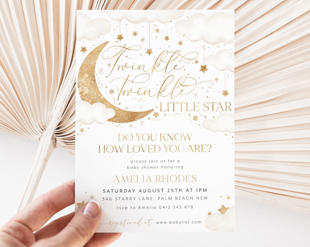 Twinkle Twinkle Little Star Invitation Template, White Clouds Moon and ...