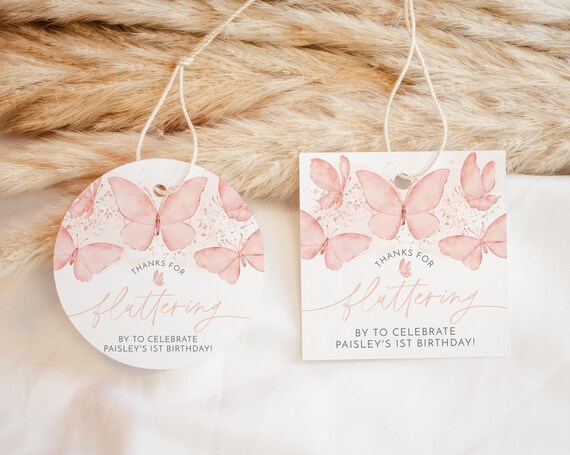 Butterfly Favor Tag Birthday Thank You Tags Peach Butterfly - Etsy